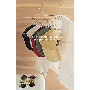 Mkono Hat Organizer Hanger for Closet Set of 2 Baseball Cap with 20 Clips Stainless Steel Rack Holder Caps, Silver Hangers Organizer, Fits All Pieces
