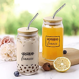 axqania Engagement Gifts for Couples, 16 Oz Coffee Glass, Bride and Groom Gifts, Funny Wedding Gifts for Couple, Just Married Gift, Mr and Mrs, Newlywed, Anniversary, Bridal Shower Gifts