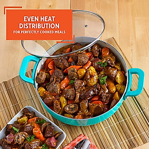 IMUSA USA, T Caldero (Dutch Oven) with Glass Lid Ceramic Interior 6.9-Quart, Teal