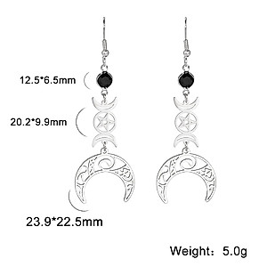TEAMER Stainless Steel Crescent Goddess Black Birthstone Witches Knot Earrings Triple Moon Wicca Pentagram Gothic Celtic Knot Drop Earrings (Triple Moon - Steel)