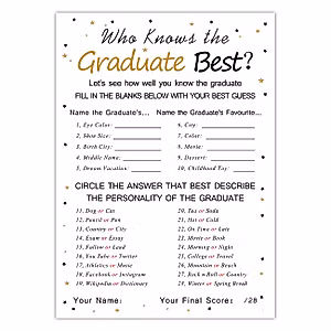 Fibevon Graduation Party Game Cards - Who Knows The Graduate Best (36-Pack)- Graduation Party Collection Grad Celebration Party Supplies for High School/College/Senior School