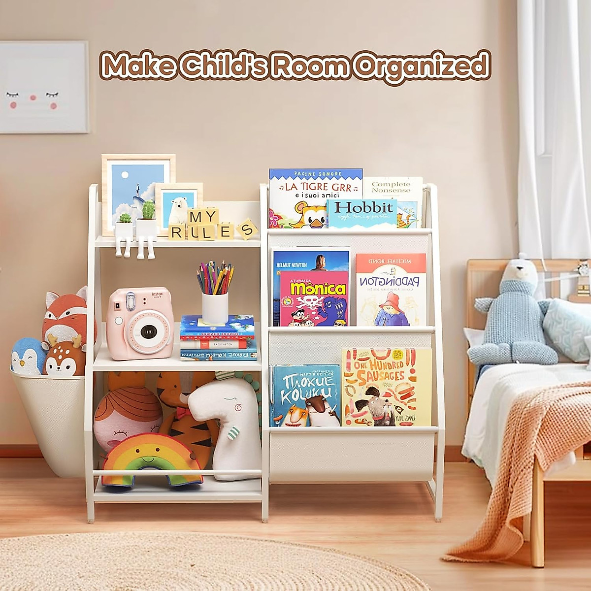 Kids Bookshelf and Toy Storage, Montessori Toddler Bookshelf for Kids, Baby Bookcase Toy Storage Organizer for Kids Rooms, Playroom, Bedroom, Nursery