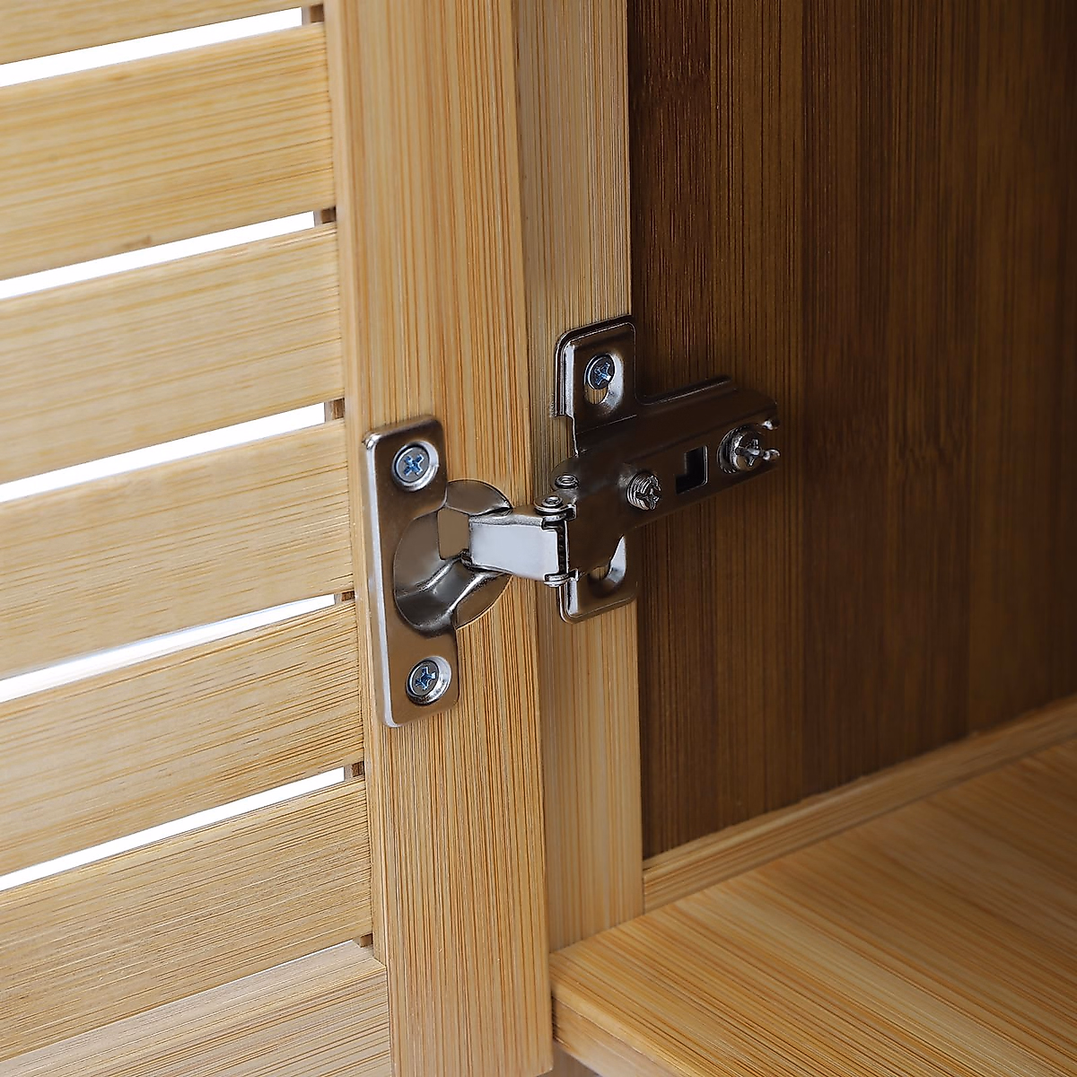 SHOUMANUAL Bamboo Rotating Bookshelf, 6-Tier Bookcase with Storage Cabinet & Doors, 360° Revolving Narrow Storage Display Rack Standing Shelves for Living Room Study Room Office, Natural