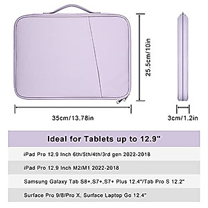 12.9 Inch Tablet Sleeve Bag, iPad Pro 12.9 Tablet Carrying Case for iPad Pro 12.9 M2/M1/2022-2018, 13" iPad Pro M4/iPad Air M2 2024, Samsung Galaxy Tab S8/S7+/Plus/FE/Tab Pro S 12.2" Pouch Bag, Purple