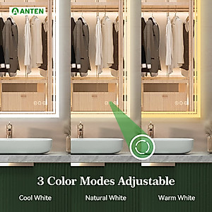 ANTEN 32" x 24" LED Mirror for Bathroom, Backlit Lighted Mirrors for Bathroom Wall, Anti Fog Led Vanity Mirror, 3000-6000K, Stepless Dimmable, IP54, Shatterproof Makeup Mirror