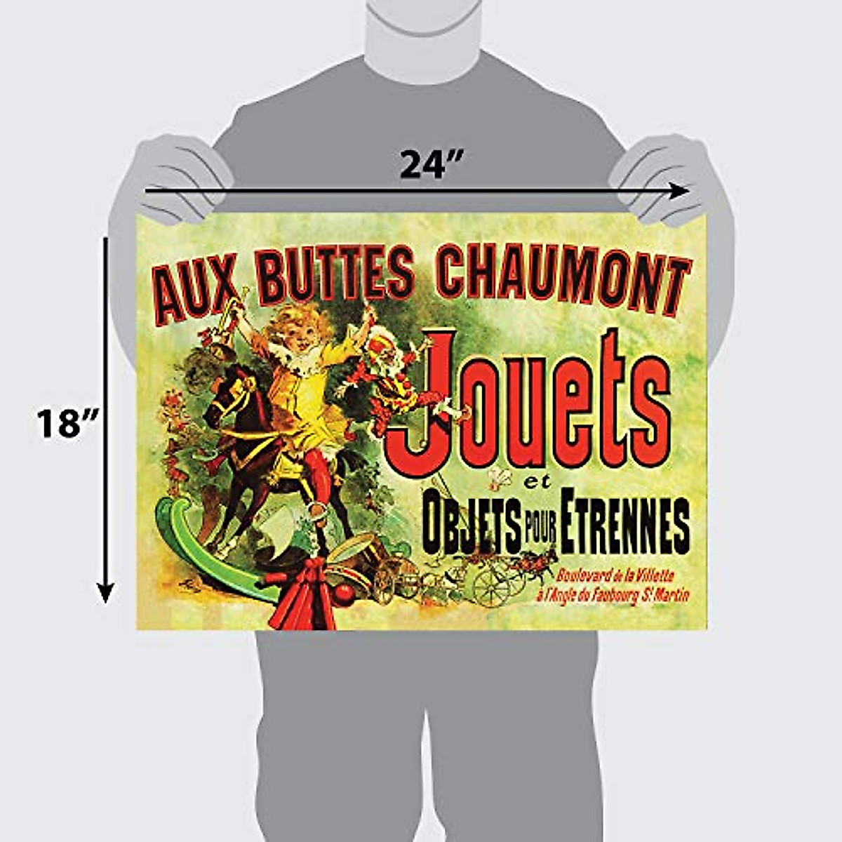 PalaceLearning Jouets Poster (as seen in Monica's Apartment on Friends) - Aux Buttes Chaumont Jouets by Jules Cheret 1885 - Vintage Art Print (Laminated, 18" x 24")