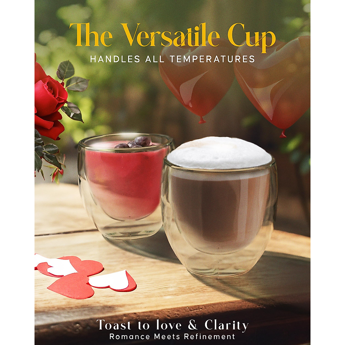 Kitchables Double Wall Glass Coffee Mugs Set of 4, 8oz - Insulated Clear Glass Coffee Mugs for Cappuccino, Latte, Tea, Espresso - Latte Cup - Tazas Para Cafe