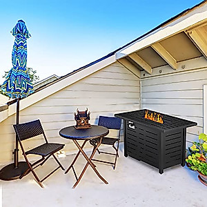 ZAFRO Fire Pit Table, 43" Propane Fire Pit, 50,000 BTU Auto-Ignition Fire Pits for Outside with Lid, Rain Cover, Tempered Glass Wind Guard & Glass Rocks, Garden/Backyard/Deck Patio (Rectangular)…