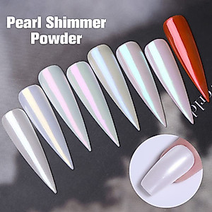 White Pearl Chrome Nail Powder, Pearlescent White Nail Art Jewelry Glitter Powder Mirror Effect Aurora Magic Pearlescent Symphony Mermaid Pearl Neon Nail Powder,DIY Nail Art Decorations Manicure Tool