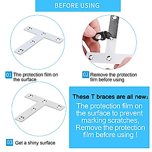 12 Pieces Stainless Steel T Brackets (3.1 x 3.1 inch，80 x 80 mm) Flat Corner Braces, Corner Brackets Joint Right Angle Bracket Mending Repair Plate, 65 Pieces Screws Included