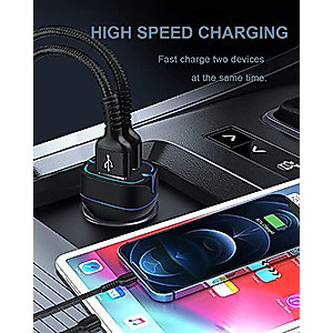 Car Phone Charger Lightning Cable Fast Charging Cargador for iPhone 14 13 12 Pro Max Mini 11Pro 10 SE X XR XS XS Max 8 7 6 Plus, Apple Lightening Wire 6FT+4.8A Dual Port USB Cigarette Lighter Adapter