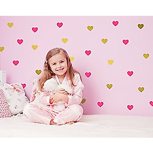 Set of 96 Pieces 2" Heart Wall Decor Sticker DIY Children's Wall Decor Decals Removable Vinyl Kids Room Baby Boys Grils Bedroom Wall Sticker YYU-19(Fuchsia Pink)