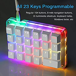 Koolertron One Handed Macro Mechanical Keyboard, Portable Mini One-Handed Mechanical Gaming Keypad 23 Fully Programmable Keys (RGB Backlit/Blue switches)