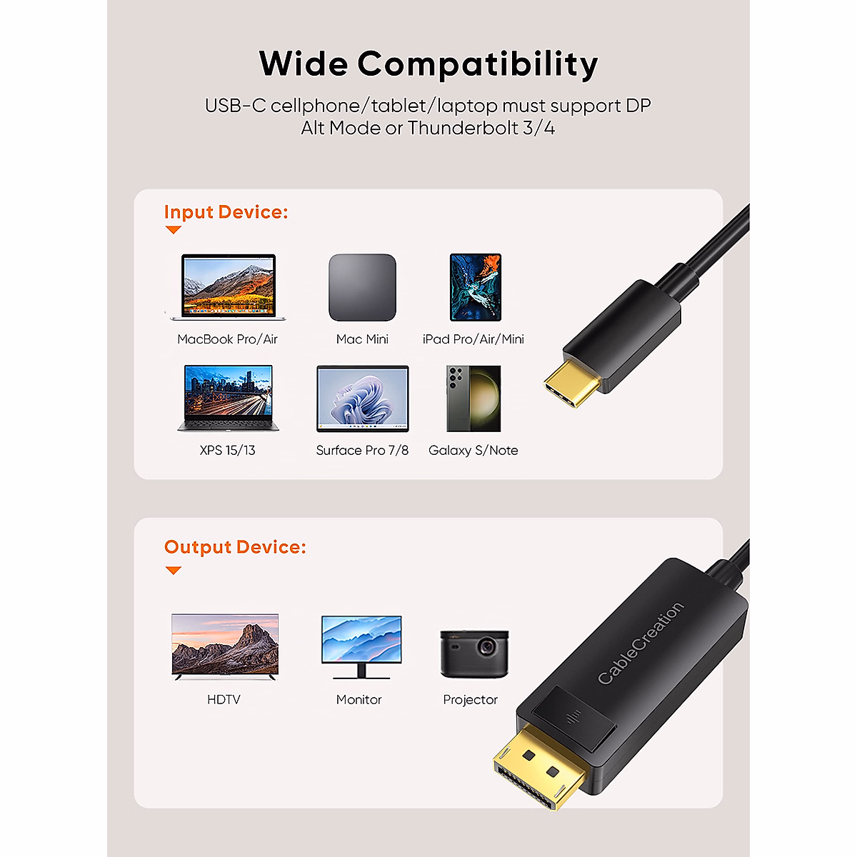 CableCreation 8K USB C to DisplayPort 1.4 Cable 6FT (8K@60Hz, 4K@144Hz, 2K@240Hz, HDR), Type-C (Thunderbolt 3/4) to DP Cable 32.4Gbps Compatible for Oculus Rift S, MacBook Pro/Air, iPad Pro