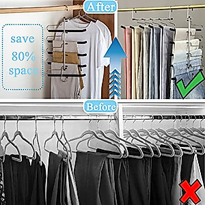 [Upgrade] Pants Hangers Space Saving,2 Pack Multi-Functional Hangers-All Metal Frame, Anti-Slip Design,Open-Ended Design,Closet Organizer for Trousers Scarves Skirts