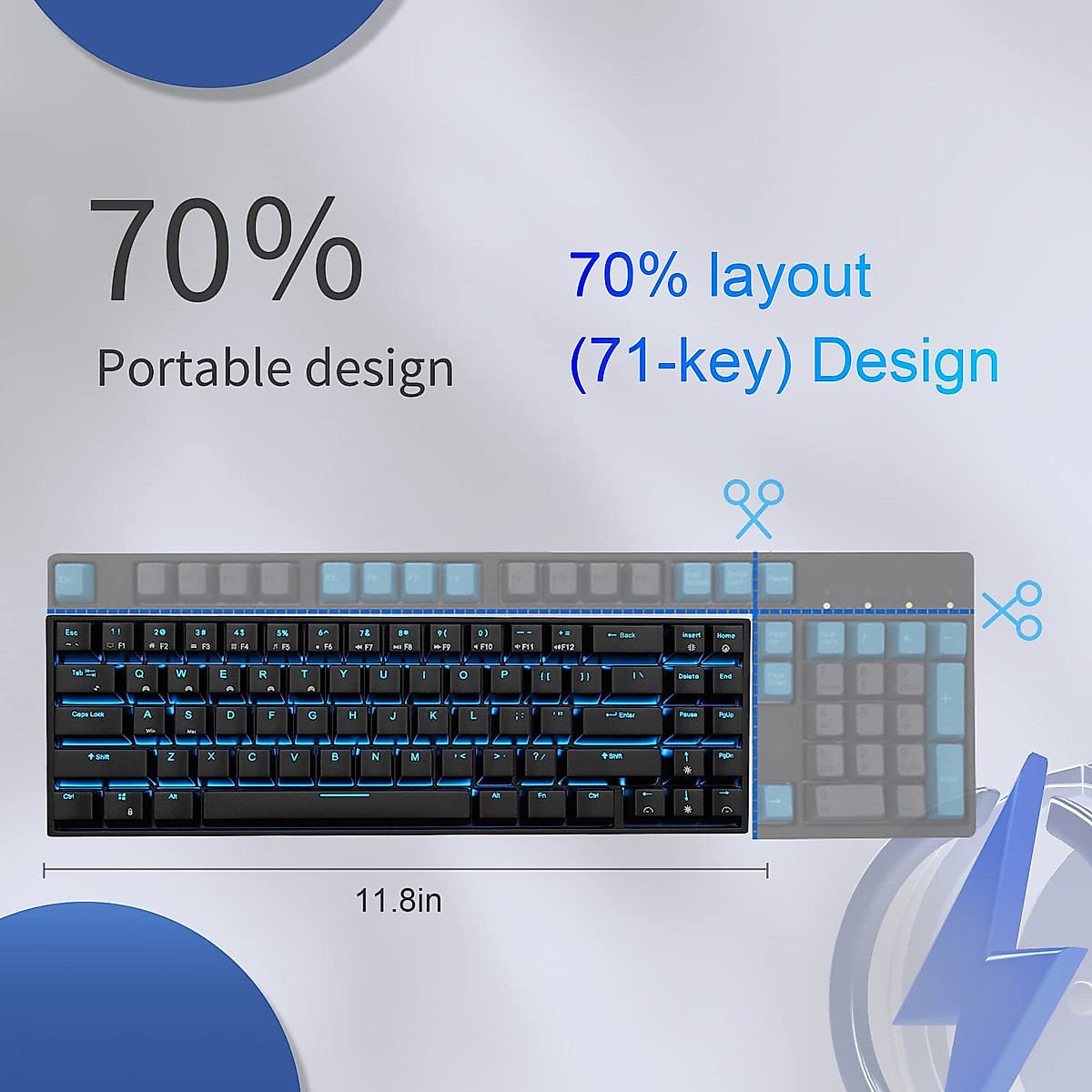RK ROYAL KLUDGE RK71 Wireless Mechanical Keyboard 70% 71 Keys Bluetooth Tenkeyless USB Wired Compact Keyboard Portable Gaming/Office with Stand-Alone Arrow Keys for Windows MacOS(Black-Brown Switch)