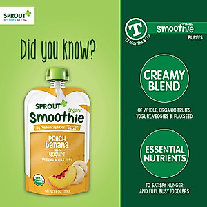Sprout Organic Toddler Smoothie, Peach Banana w/ Yogurt, 4 Ounce Pouch (Pack of 6)