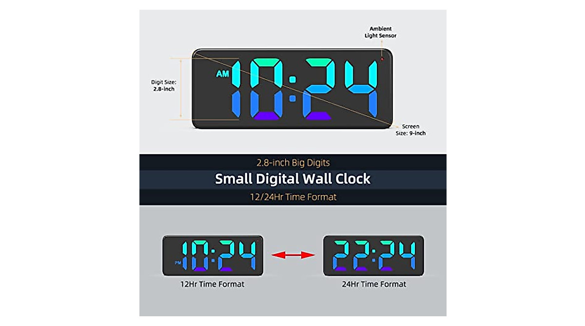 XUANZIT LED Digital Wall Clock - Big Digits & RGB Display