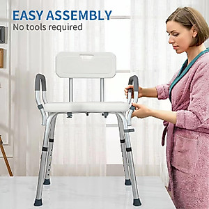 DEZOON Heavy Duty Shower Chair Seat with Back and Padded Armrests Sturdy Shower Seat for Inside Shower Tool-Free Assembly Spa Bathtub Adjustable Height Shower Stools Slip Resistant