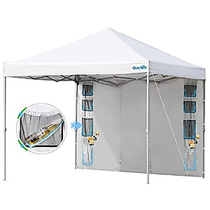 Quictent 10x10 Pop up Canopy with Sidewall, Easy up Canopy Tent Including 1 Sidewall with Pockets, for Camping and Outdoor Events-White