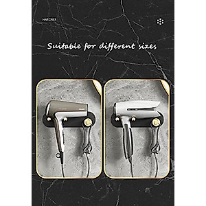 AYIYAKE Hair Dryer Holder Adhesive No Drill Wall Mounted Aluminum Alloy Blow Dryer Rack Barbershop Saloon Fit for Most Hair Dryers（ Aluminum Black Gold