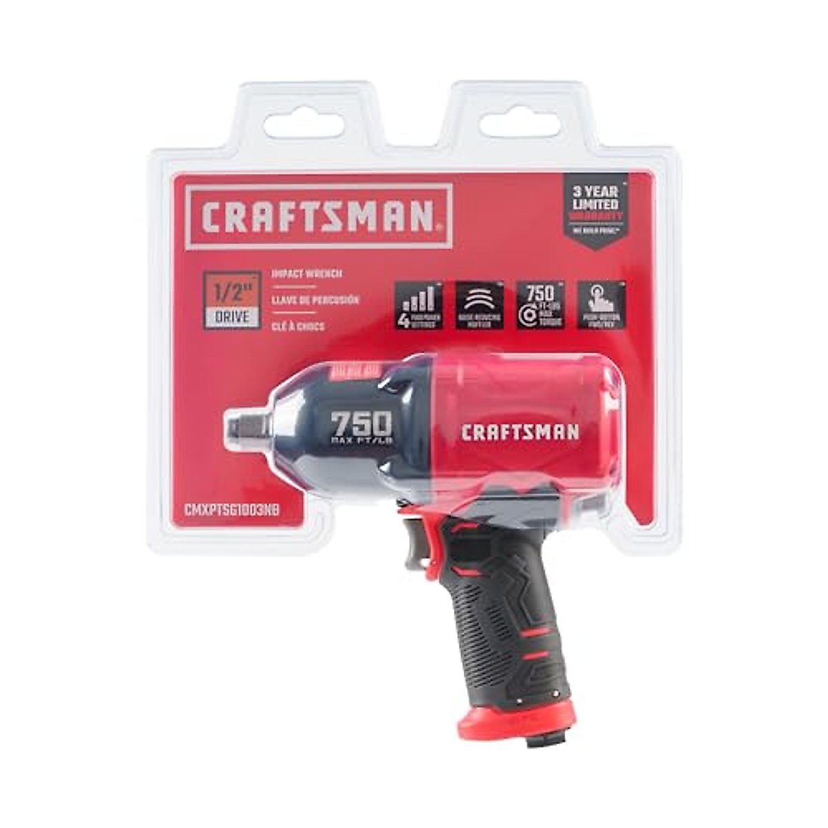 CRAFTSMAN 1/2-in 750 ft-lbs Air Impact Wrench, Composite Body, Variable Power Settings, 1/4-in NPT Air Inlet