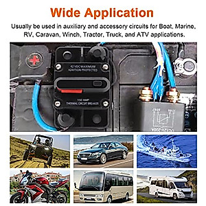 Motoparty 150 Amp Circuit Breaker Switches with Manual Reset Fuse Inverter for Car Marine Trolling Motors Boat ATV DC 12V -42V Waterproof Current Overload Protection(150 A)