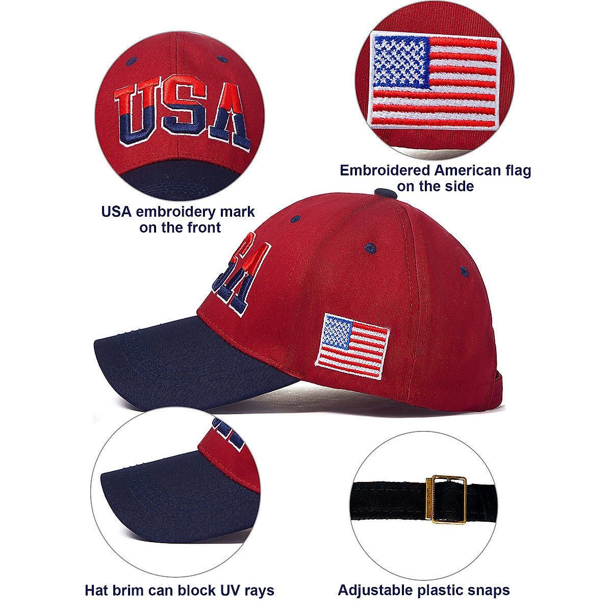 ROLVNHTV 4 Pieces USA Hats for Men American Flag Cap Adjustable Embroidered Patriotic Black Baseball Hat Trucker Hat for Men Women