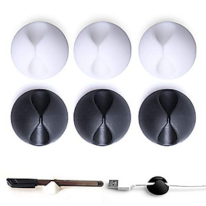 Cable Clips Organizer for Phone Charging Cable, Cable Holder Desktop,Cord Clips for Computer,Charging Cable,USB Cable,Mouse,Headphone Cable,Office, Nightstand,Table,Cubicle,ect.(3 Black+3 White)
