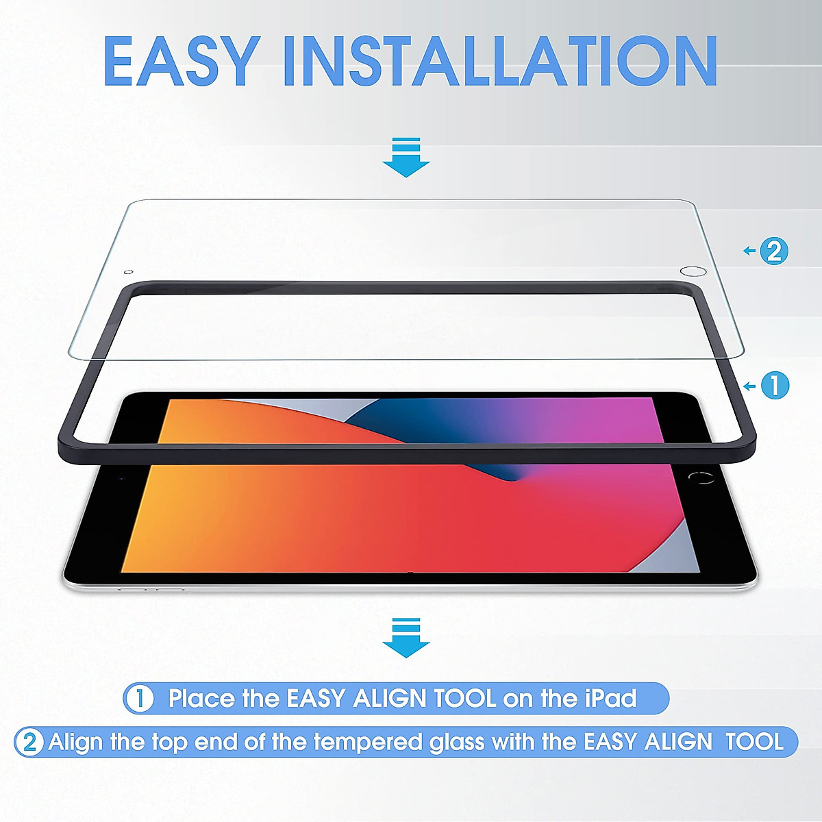 Arae Screen Protector Compatible with iPad 10.2 Inch (9th Generation 2021) & (8th Generation 2020) & (7th Generation 2019) Tempered Glass Anti Scratch, 2 Pack