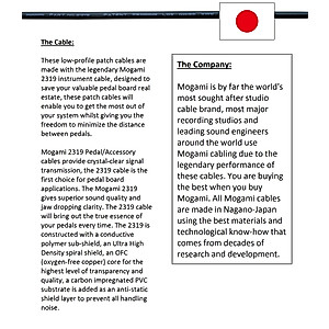 WORLDS BEST CABLES 30 Inch - Pedal, Effects, Patch, Instrument Cable Custom Made Made Using Mogami 2319 Wire and Eminence Nickel Plated ¼ inch (6.35mm) R/A Pancake Type Connectors