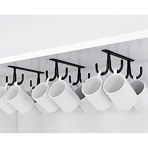 Dorhors Under Cabinet Coffee Mug Holder, Coffee Cup Holder for Kitchen,Set of 3 Mug Hooks with Rubber Protective Layer,Under Cabinet Mug Rack for Kitchen,Coffee Bar,Black
