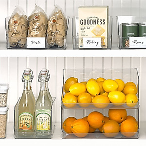 mDesign Wide Stackable Plastic Food Storage Organizer Bin Basket with Open Front for Household Kitchen Cabinets, Pantry, Offices, Closets, Bedrooms, Bathrooms - 10.2" Wide, 2 Pack - Clear