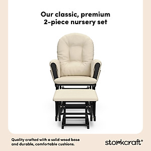 Storkcraft Premium Hoop Glider and Ottoman (Cherry Base, Beige Cushion) – Padded Cushions with Storage Pocket, Smooth Rocking Motion, Easy to Assemble, Solid Hardwood Base