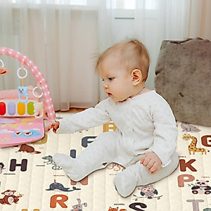 Funtery Woodland Animals Hexagon Playpen Mat Baby Play Mat Foldable Soft Nursery Rug Portable Baby Playmat Washable Comfortable Hexagon Playpen Mattress for Floor Activity Room Indoor Outdoor (Letter)