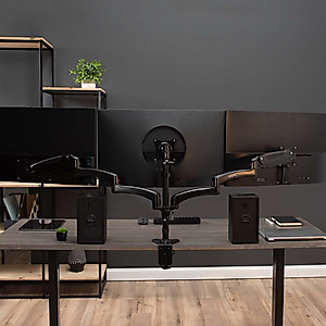 VIVO Triple Monitor Height Adjustable Desk Mount, 2 Pneumatic Arms, 1 Fixed, Counterbalance Stand, 17.6 lbs Weight Capacity, Max VESA 100x100, Fits up to 32 inch Screens, Black, STAND-V103G