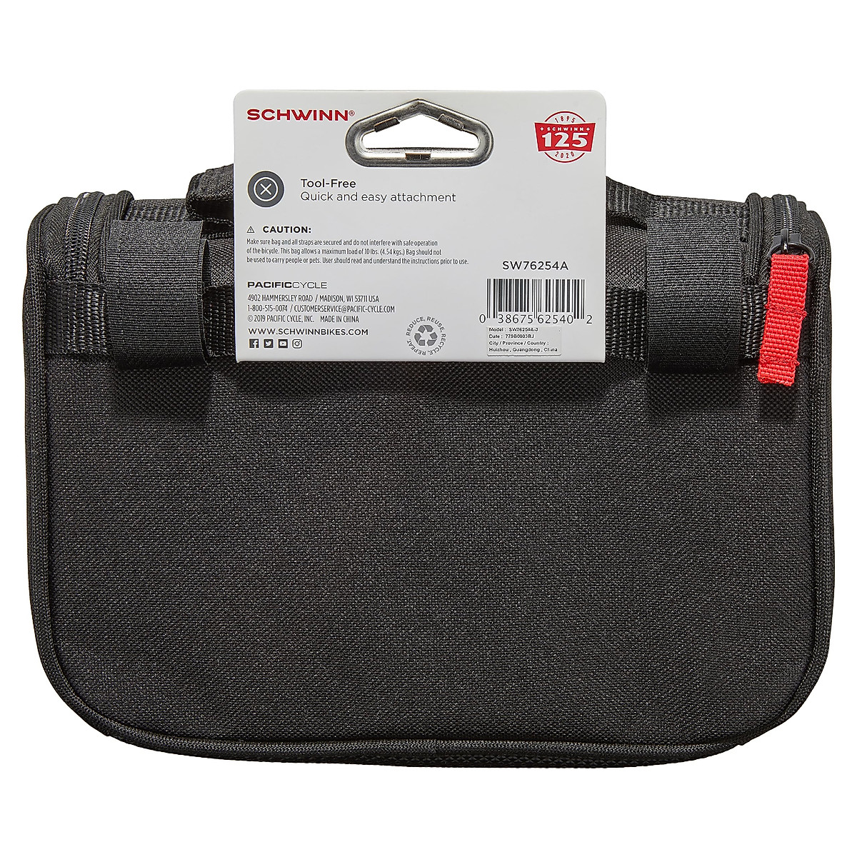Schwinn Bike Handlebar Bag, Easy to Install, Front Bag Mounted Bicycle Accessories, Waterproof and Zippered, Black