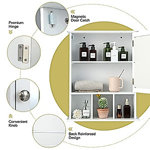 GOFLAME Bathroom Medicine Cabinet with Mirror, Wall Mounted Hanging Storage Organizer with Adjustable Shelf, Mirrored Storage Cabinet for Indoor Bathroom (White)