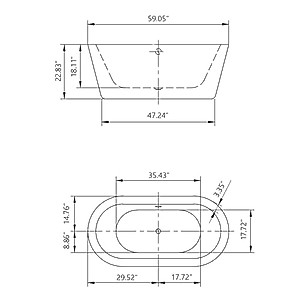 Empava 59" Luxury Acrylic Soaking SPA Tub Modern Stand Alone Custom Contemporary Design Freestanding Bathtubs-FT, FT1505, White-1