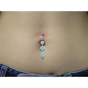 Dark Blue Multi Crystal Stone 2 Round with Eye Shape Dangling 925 Sterling Silver Belly Ring Body Jewelry