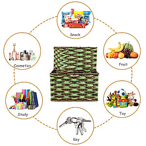 Gzsekken Wicker Storage Baskets, Woven Paper Rope Storage Bins (Set of 2),Decorative Wicker Baskets with Liner for Makeup Bedroom Shelves Organizing,Home Deco, Brown&Green