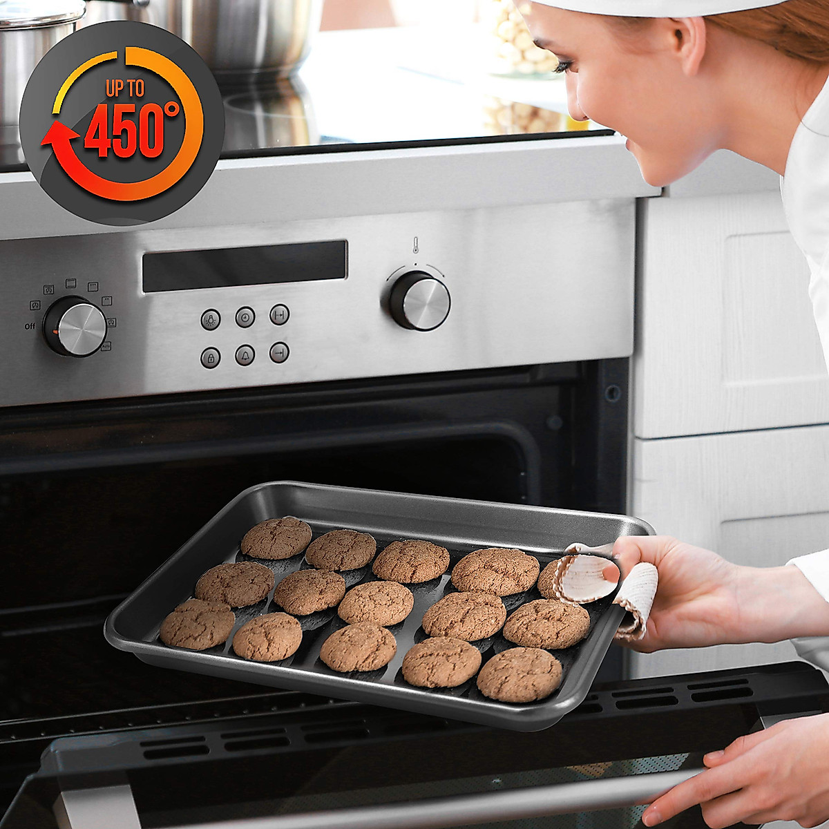 NutriChef 2-Piece Nonstick Cookie Sheet Baking Pan Set - Premium Bake Trays w/ Sleek Non-Stick Coating PFOA, PFOS, & PTFE Free - Large (15"x11") & Medium (13"x9") - Dishwasher Safe