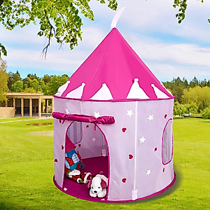 Princess Castle Play Tent with Glow in The Dark Stars Foldable Pop Up Pink Play Tent/House Toy for Indoor Kids Tent & Outdoor Children Tent Girls Gifts