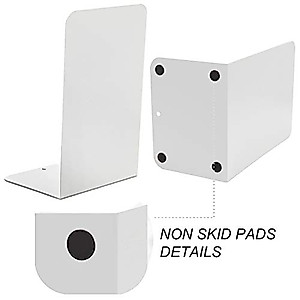 VONDERSO Metal Bookends White, 2 Pairs Metal Bookends Heavy Duty for Shelves Decor Home Office, Unique White Bookends Supports Anti-Slip for Kids Girls