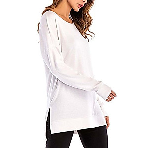8sanlione Womens Long Sleeve Casual Crew Neck Pullover Loose Sweatshirt Tunic Tops T-Shirt(XX-Large/US 20,White)