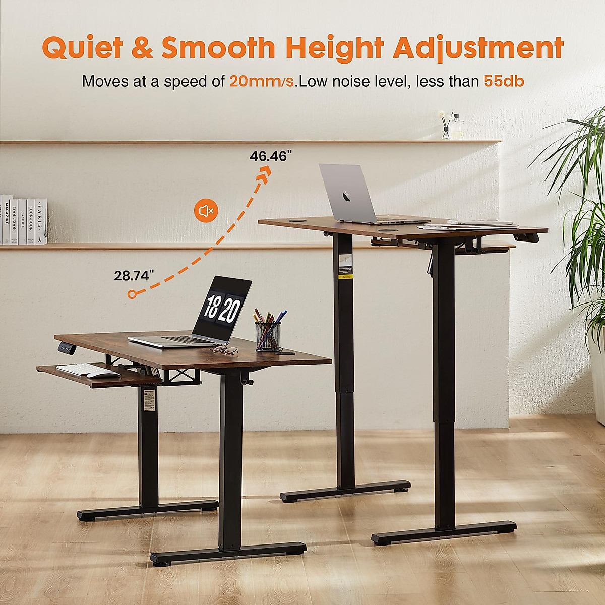 Sweetcrispy Electric Standing Desk Adjustable Height, 48 x 24 inch Stand up Sit Stand Desk with Keyboard Tray, Ergonomic Home Office Rising Table Computer Workstation Gaming Work Desk, Rustic Brown