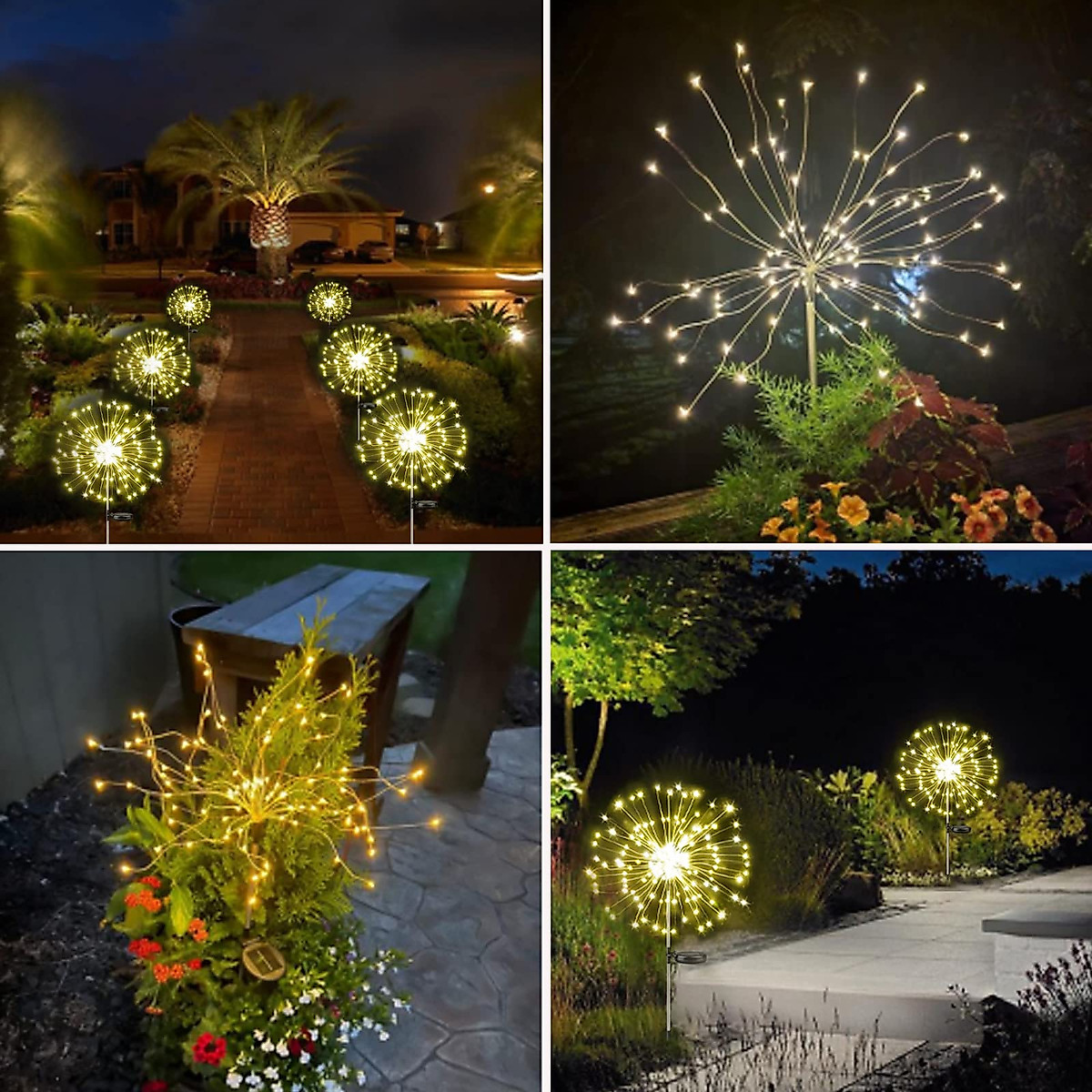 2-Pack Solar Garden Lights Outdoor Decorations, 180 LED Solar Firework Lights Waterproof with 2 Modes, String Solar Powered Lights Outdoor for Pathway Yard Party Wedding Patio Walkway(Warm White)