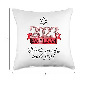 2023 Bar Mitzvah Gifts & Decorations For Boys 2023 Bar Mitzvah I Pride & Joy I White Red Banner Decor Throw Pillow, 18x18, Multicolor
