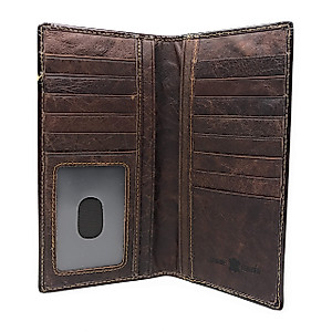 Texas West Genuine Leather Basketweave Floral Tooled Praying Cowboy Mens Long Bifold Wallet 2 colors (Coffee)