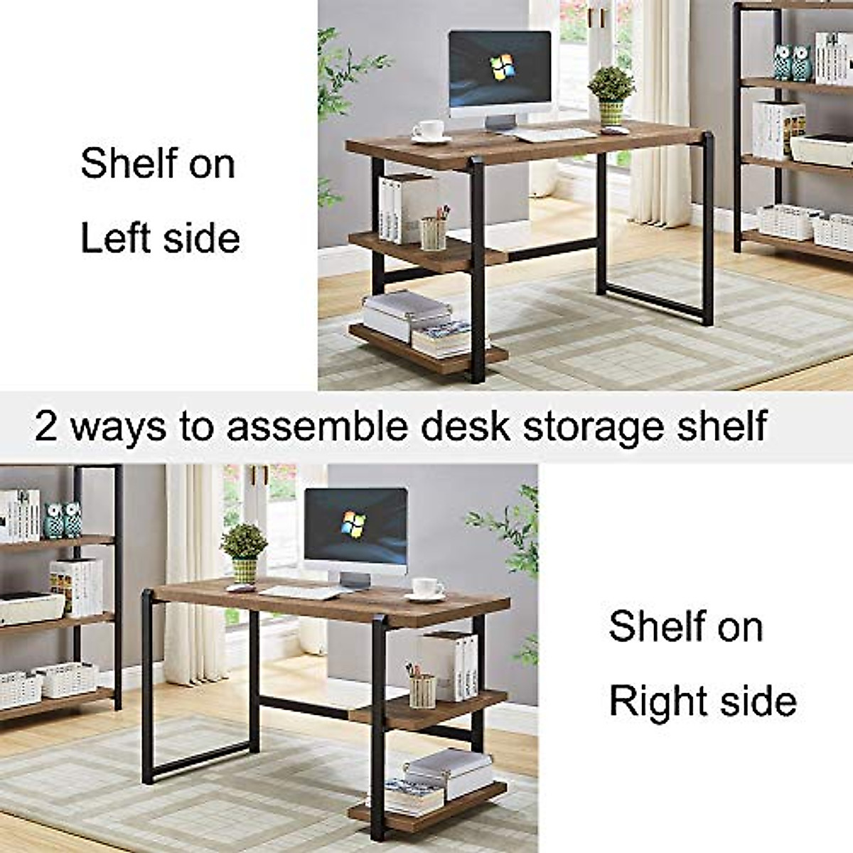 FOLUBAN Computer Desk, Home Office Desk with 2 Storage Shelves on Left or Right, Modern Writing Desk, Simple Wooden Study Table, Oak 55 inch.